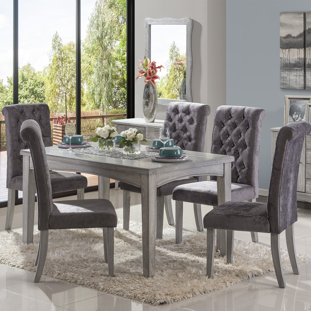 Comedor 6 puestos milano gris oscuro, madera acabado decapé gris ...