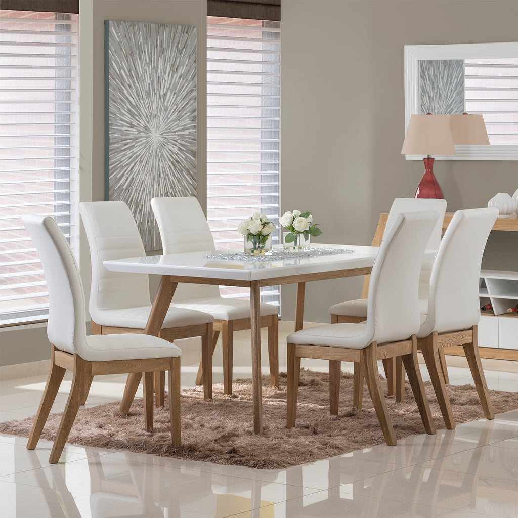 Comedor 6 puestos bruno blanco, natural - Muebles Jamar